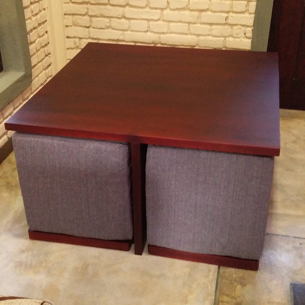 Mahogani Coffee Table with Stools | The Pine Studio